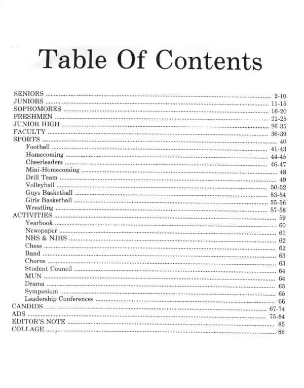 Yearbook Table Of Contents Example